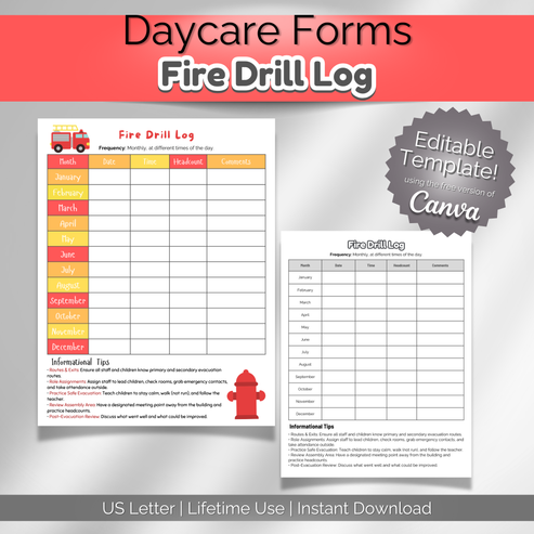 Fire Drill Log Template | Fire Drill Record Form – Carissa's Creative Kids