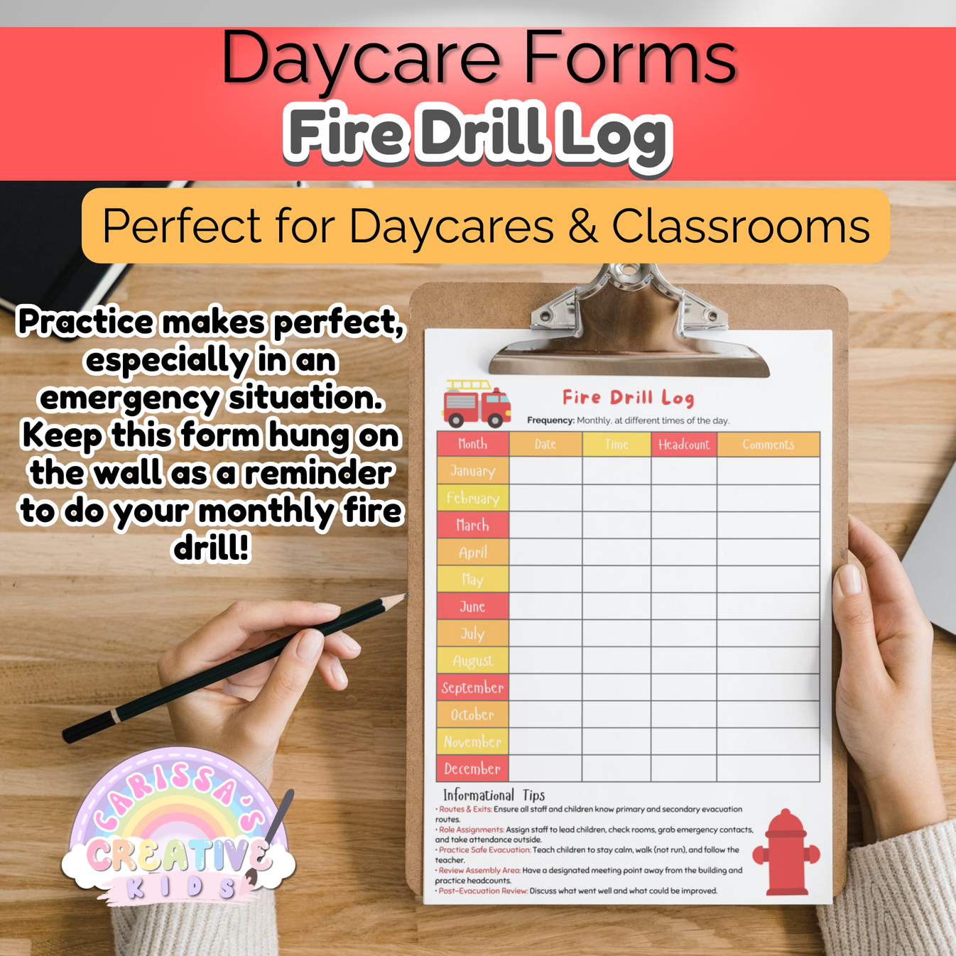 Fire Drill Log Template | Fire Drill Record Form – Carissa's Creative Kids