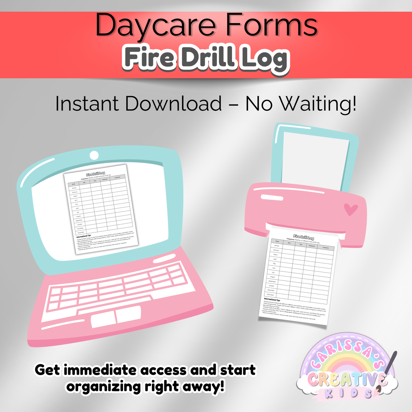 Fire Drill Log Template | Fire Drill Record Form – Carissa's Creative Kids