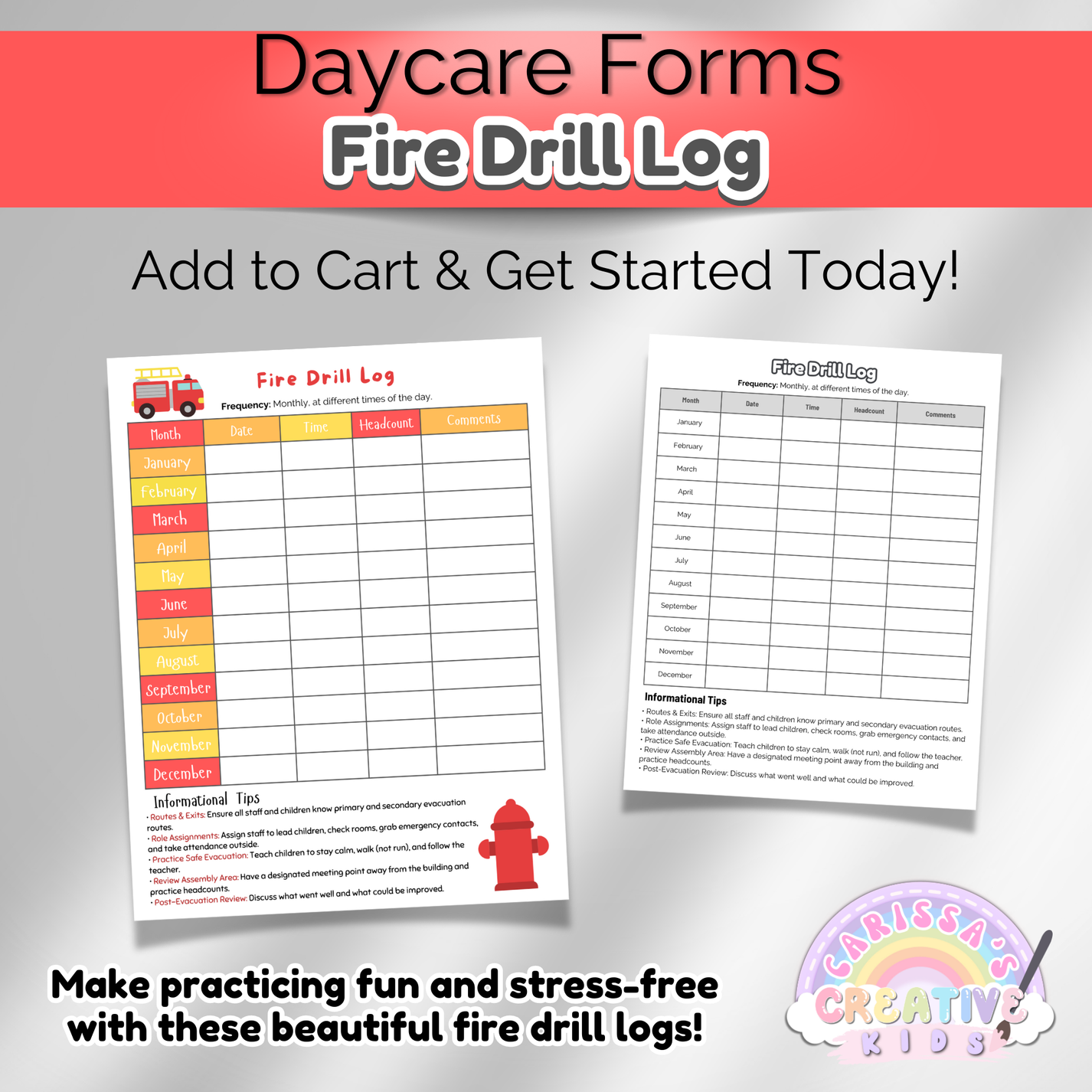 Fire Drill Log Template | Fire Drill Record Form – Carissa's Creative Kids
