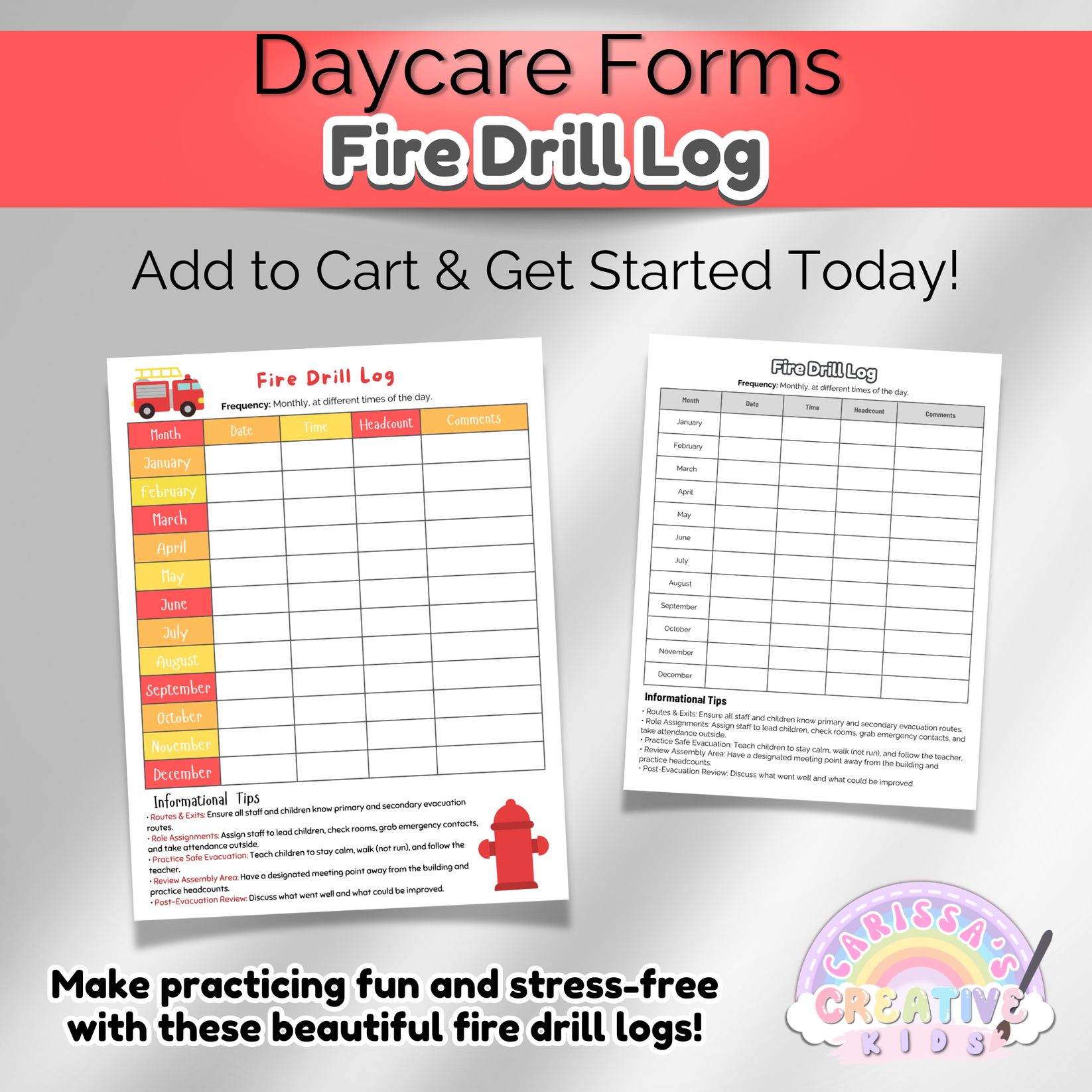 Fire Drill Log Template | Fire Drill Record Form – Carissa's Creative Kids