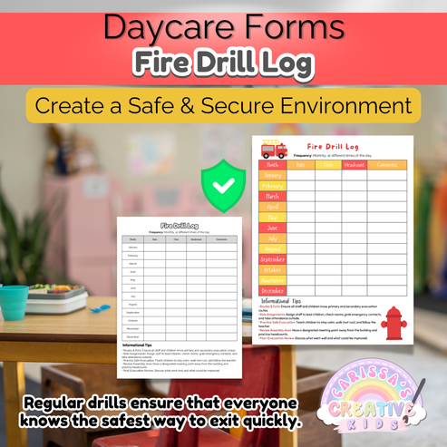 Fire Drill Log Template | Fire Drill Record Form – Carissa's Creative Kids