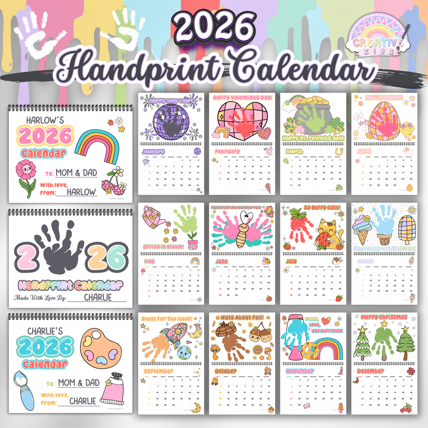 2026 Handprint Calendar – Printable Kids Craft with Editable Canva Cov ...