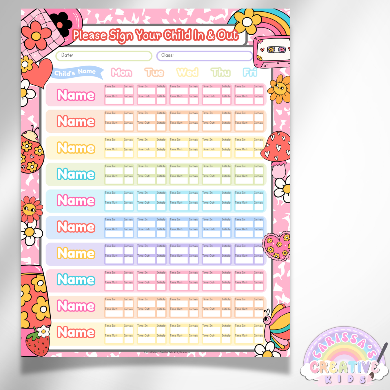 Childcare Sign in and Out Sheets | Printable PDF Canva Template ...