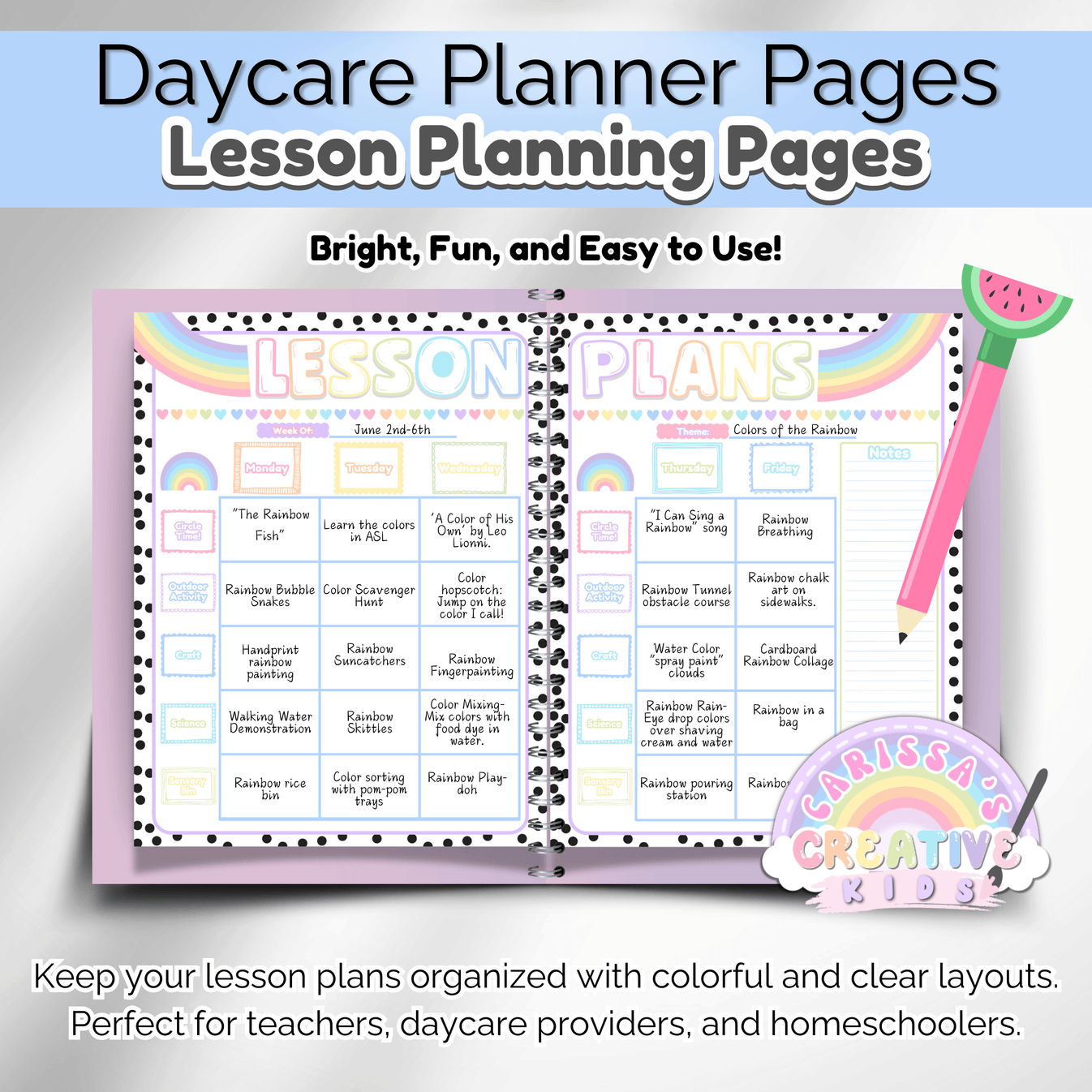 Daycare Lesson Planning Pages Daycare Teacher Binder – Carissa's ...