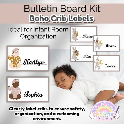 Boho Daycare Crib Labels Infant Classroom Printables Template | Cubbie ...