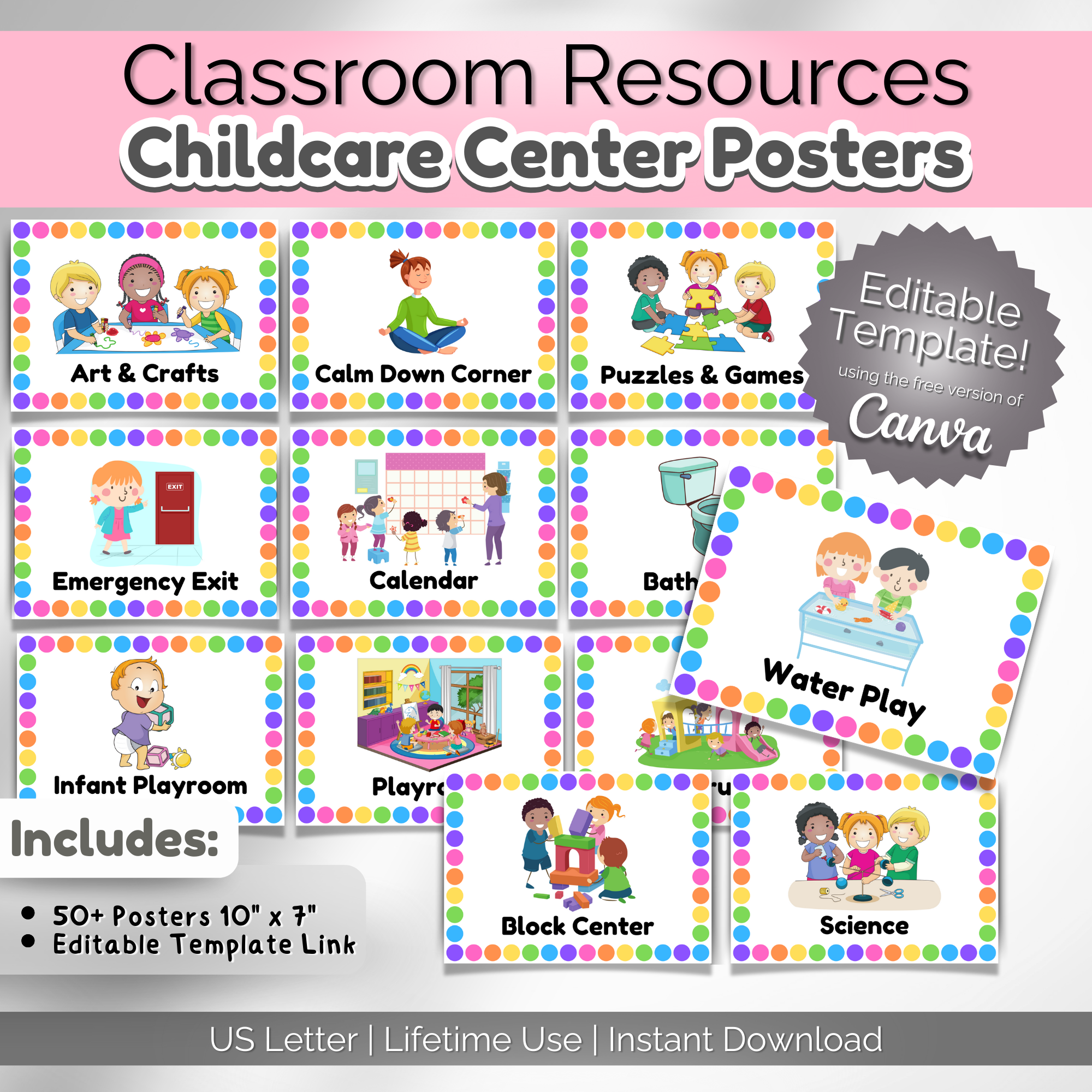 Rainbow Preschool Center Signs | Posters For Daycare Classroom Decor ...