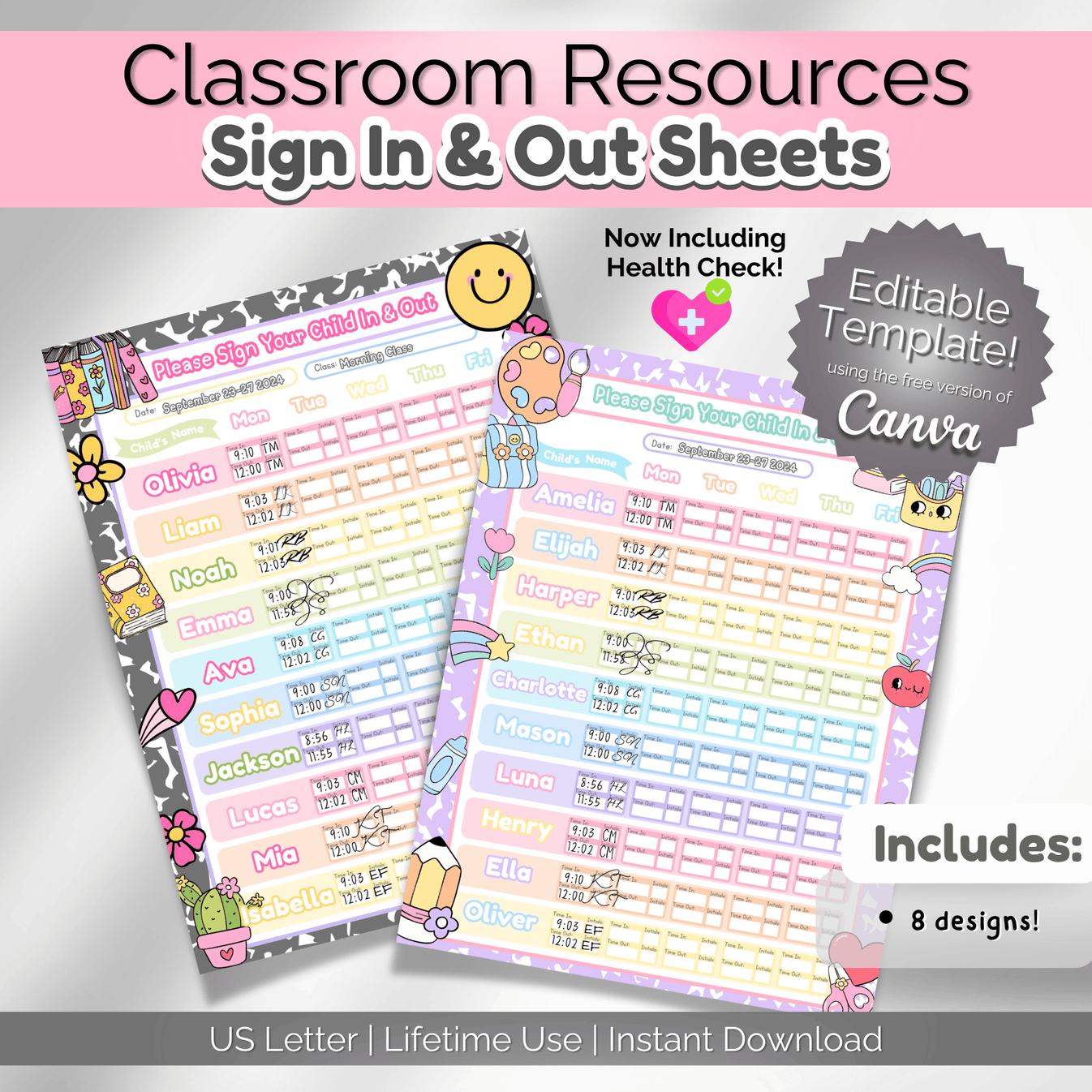 Childcare Sign in and Out Sheets | Printable PDF Canva Template ...