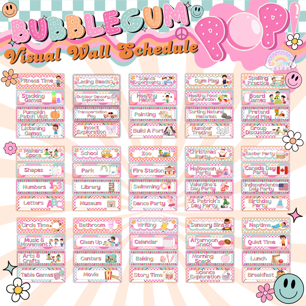 Bubblegum Pop! Preschool Classroom Visual Schedule Cards – Carissa's ...