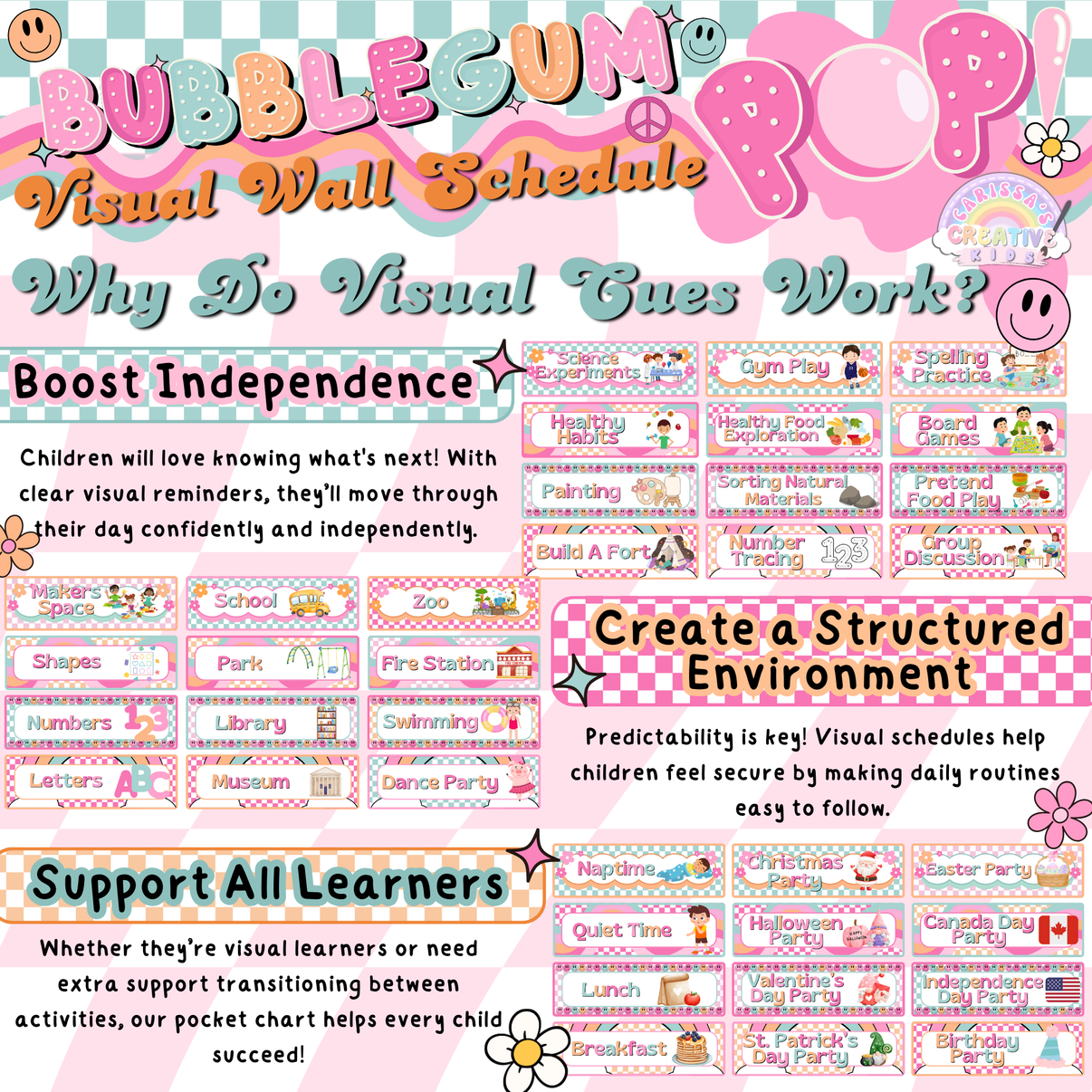 Bubblegum Pop! Preschool Classroom Visual Schedule Cards – Carissa's ...