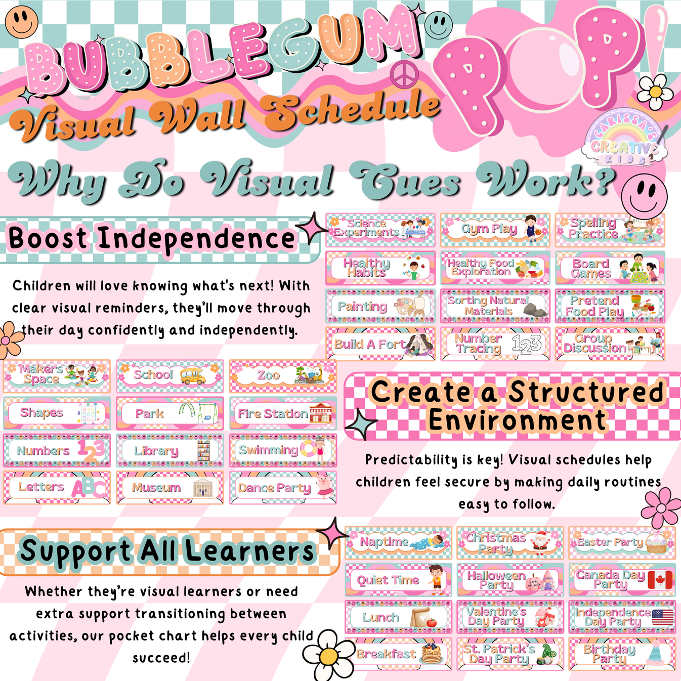Bubblegum Pop! Preschool Classroom Visual Schedule Cards – Carissa's ...