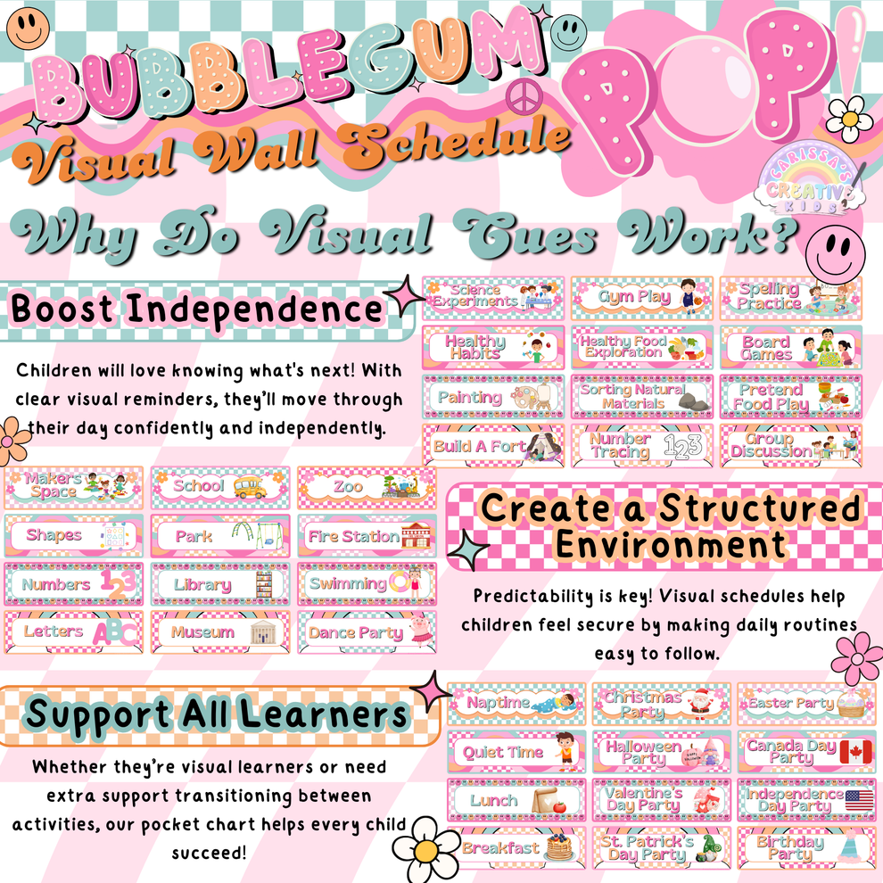 Bubblegum Pop! Preschool Classroom Visual Schedule Cards – Carissa's ...