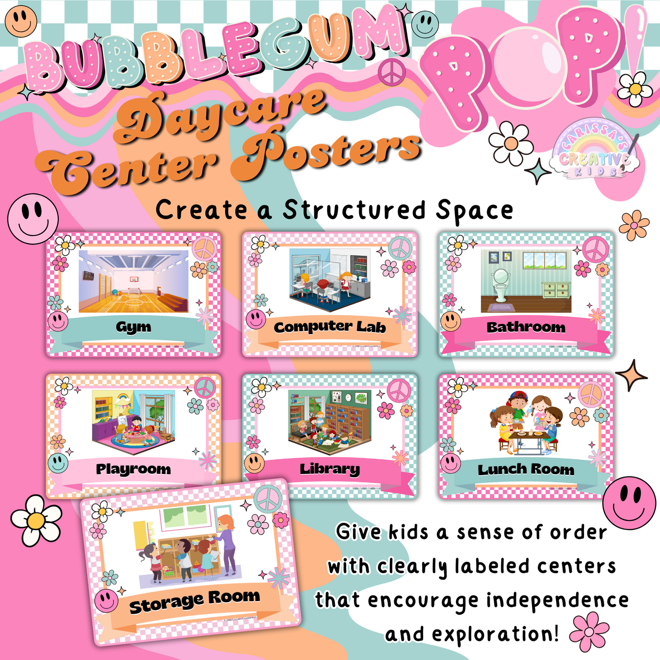 Bubblegum Pop Daycare Classroom Center Signs Editable Preschool Poster ...