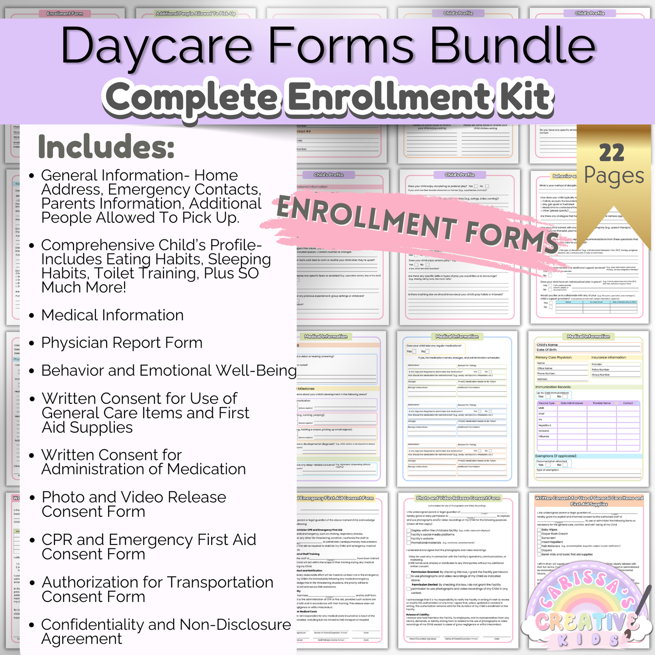 Daycare Enrollment Forms & Welcome Package – Carissa's Creative Kids