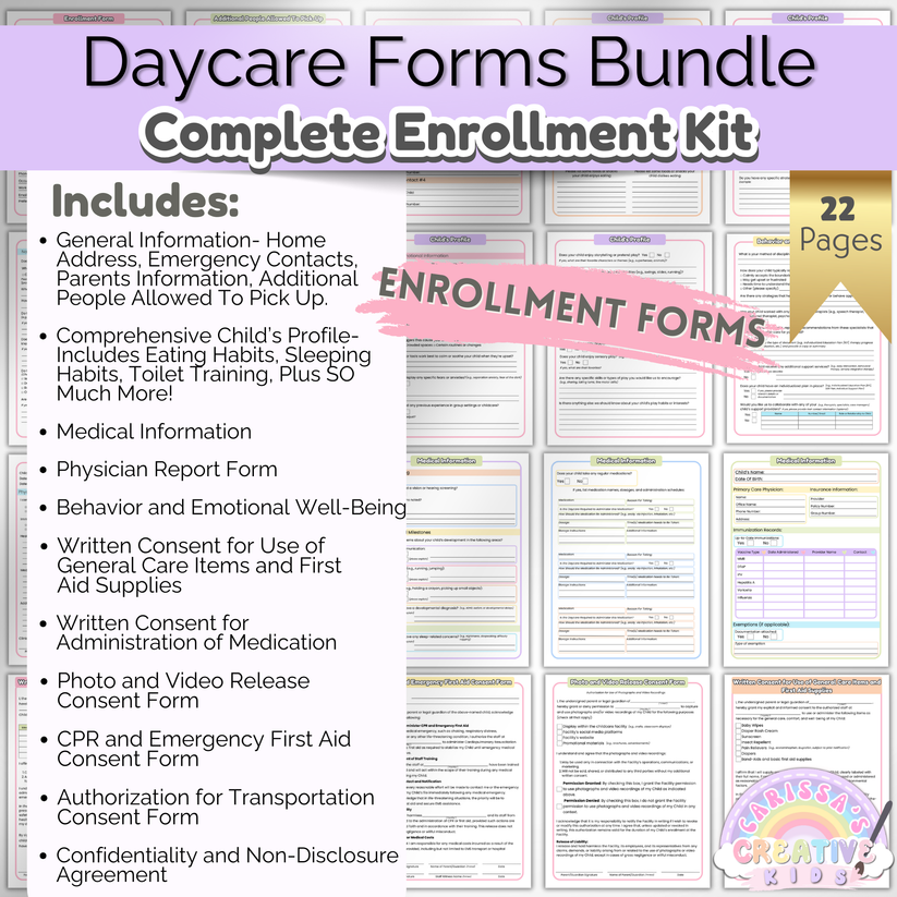 Daycare Enrollment Forms & Welcome Package – Carissa's Creative Kids
