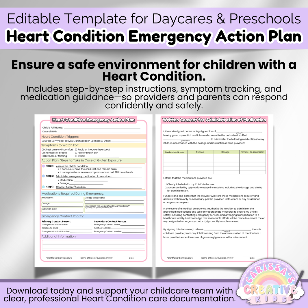 Daycare Medical & Emergency Forms for Childcare Providers – Carissa's ...