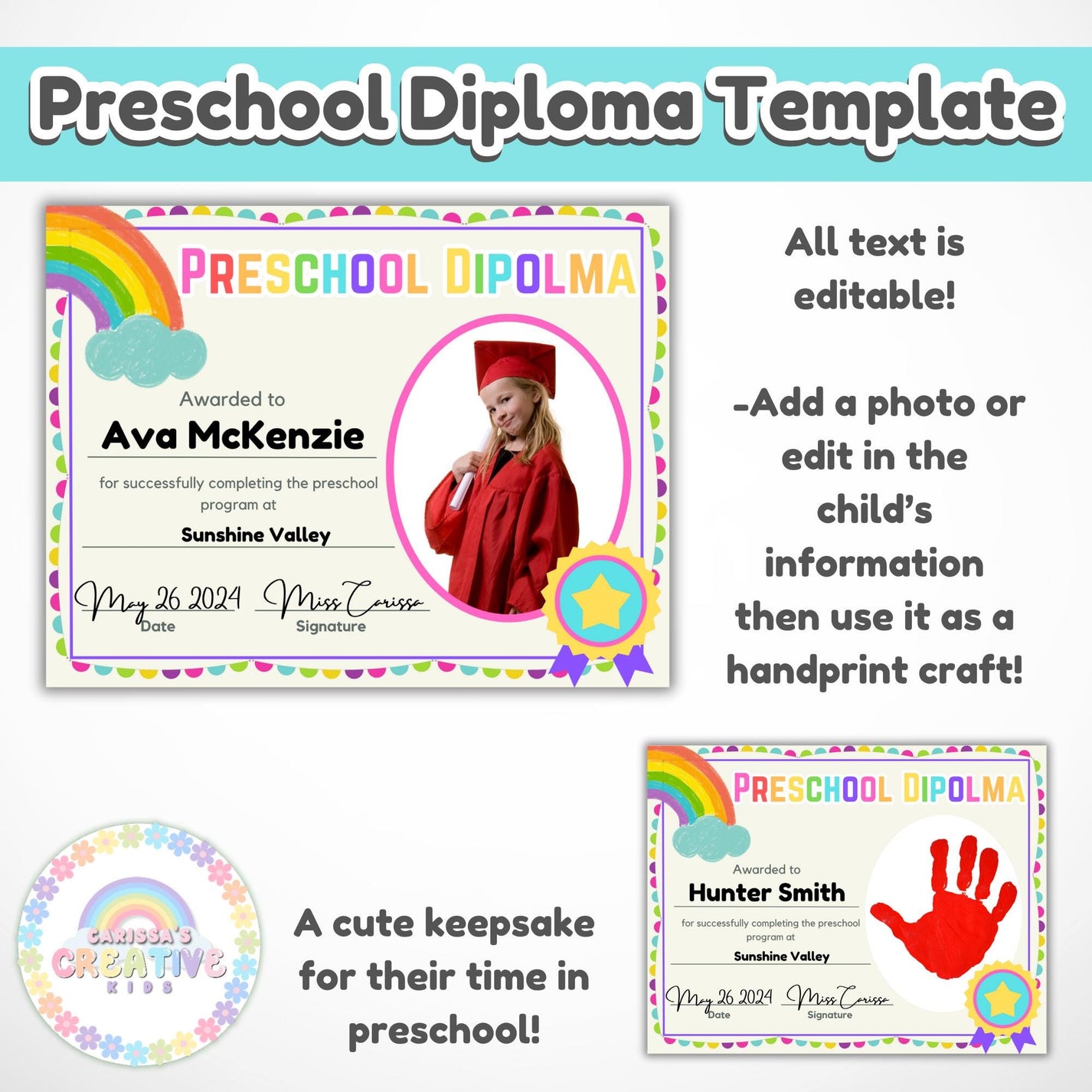 Editable Preschool Graduation Certificate | Pre K Diploma | Daycare En ...
