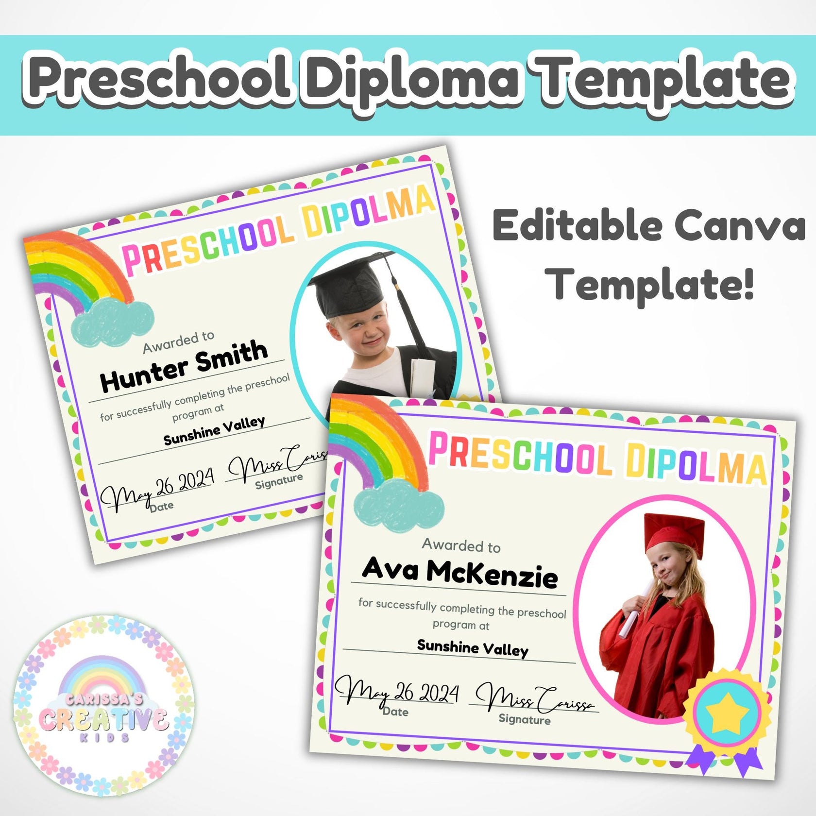 Editable Preschool Graduation Certificate | Pre K Diploma | Daycare En ...