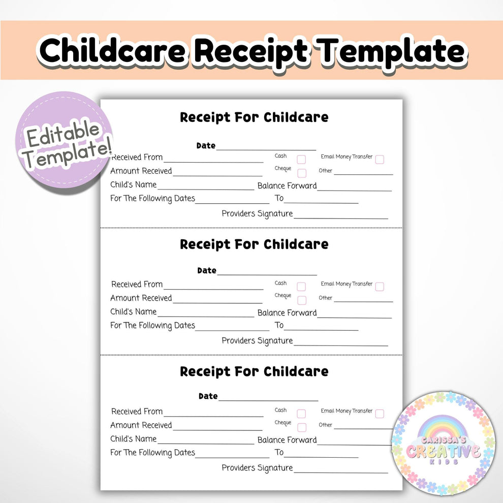 Daycare Forms- Editable Receipt Template | Daycare Tax Receipts | Rece ...