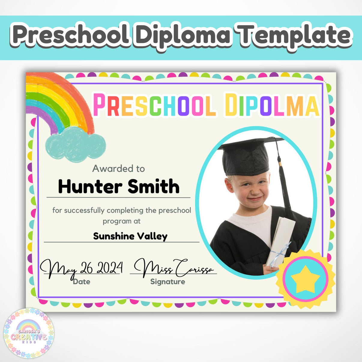 Editable Preschool Graduation Certificate | Pre K Diploma | Daycare En ...