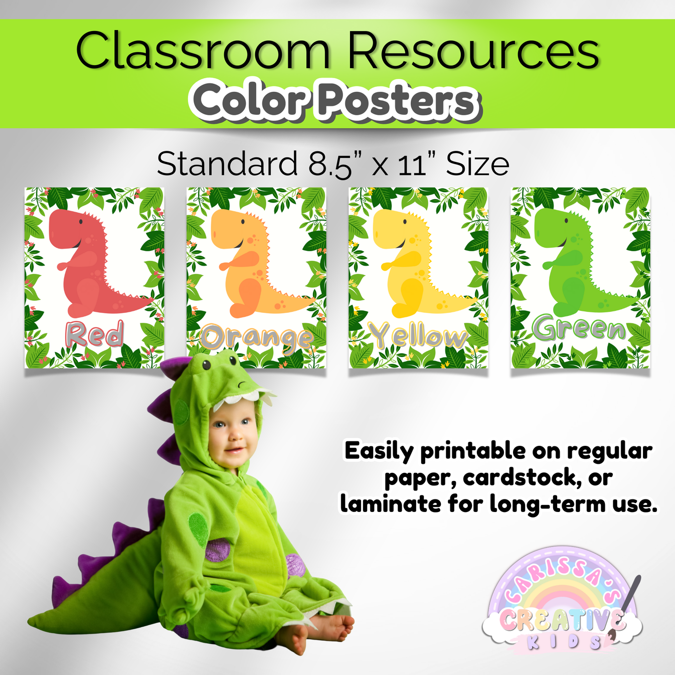 Dinosaur Theme Color Posters Daycare Classroom Decor | Prehistoric Pre ...