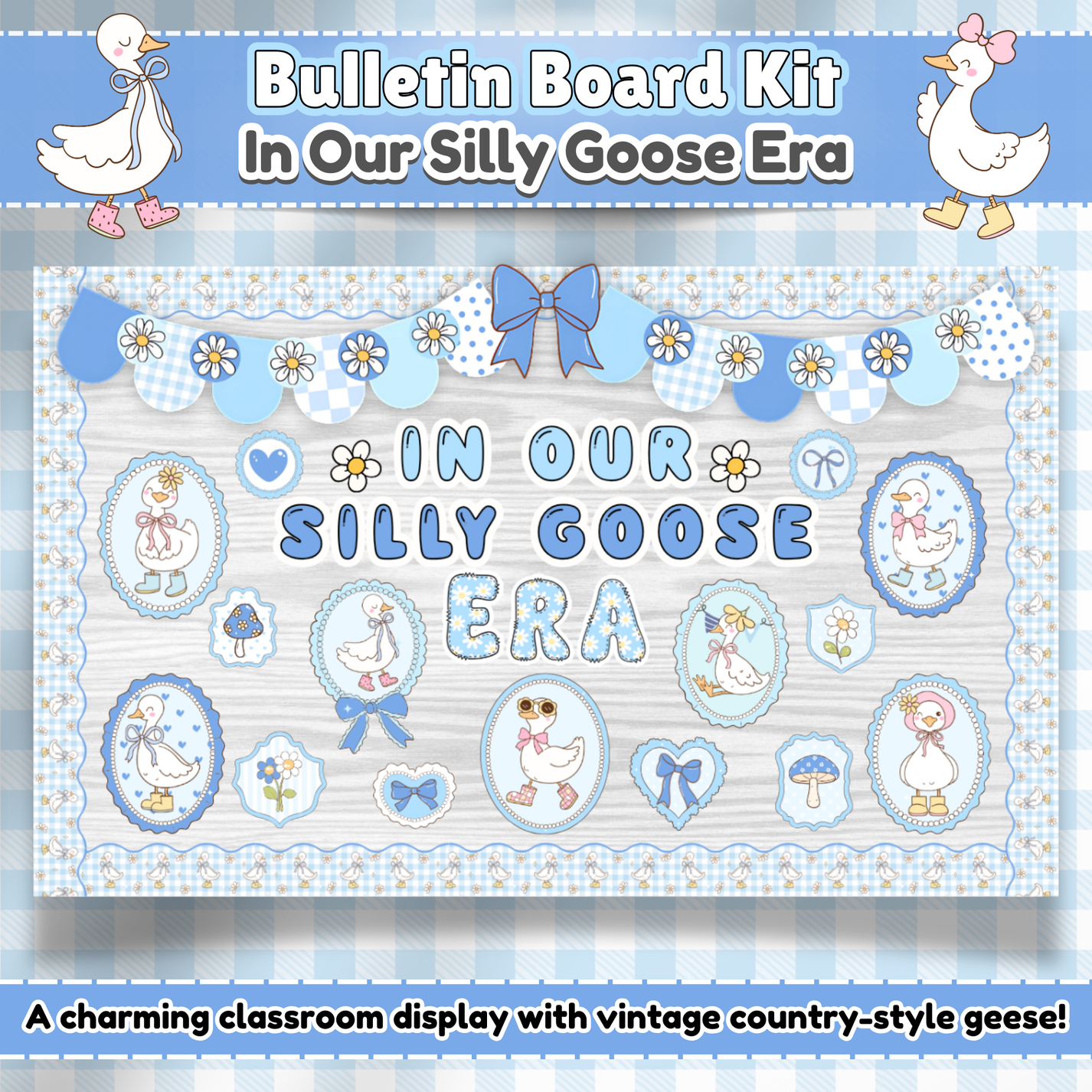 Vintage Retro Blue Ribbon Country Goose Bulletin Board Kit | Silly Goo ...