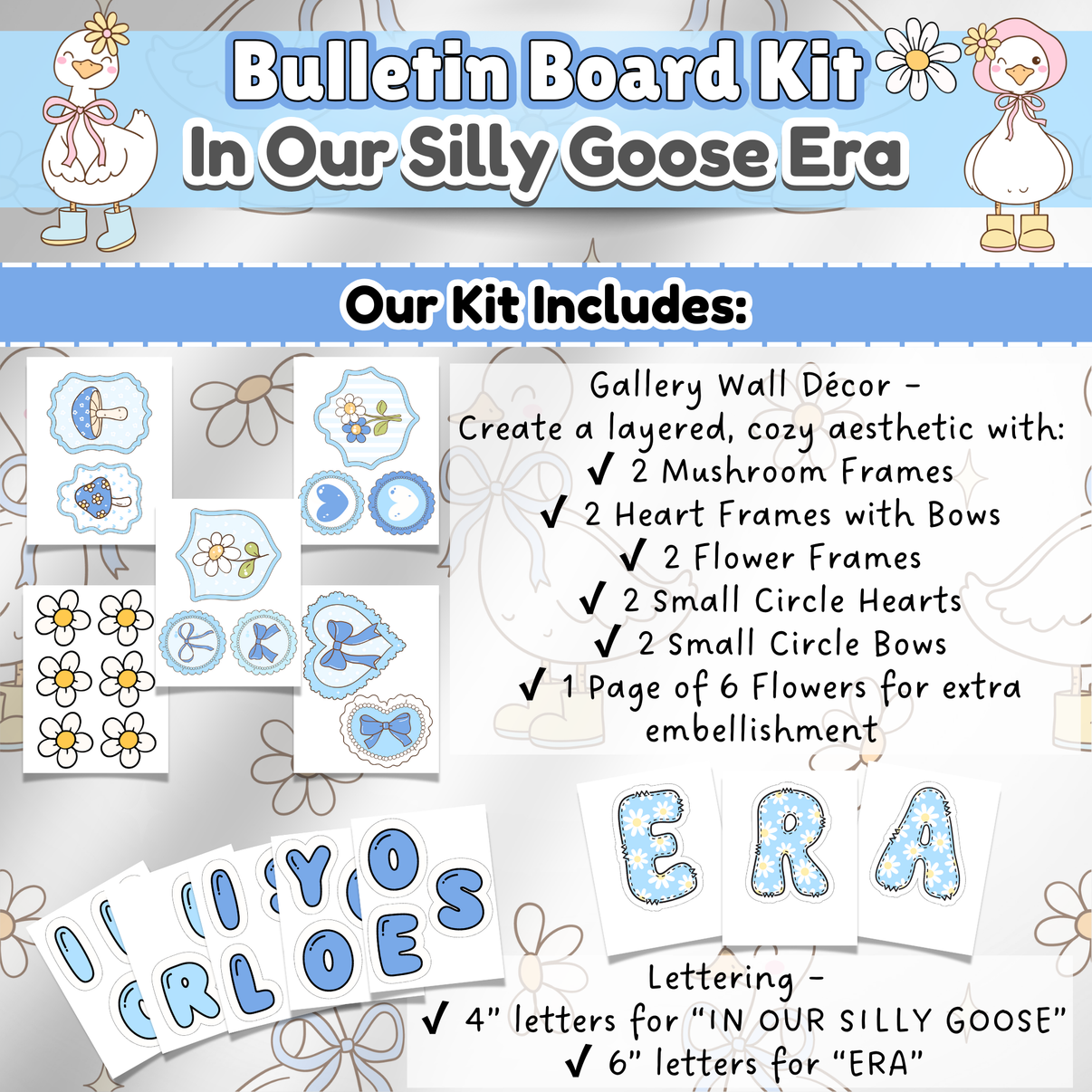 Vintage Retro Blue Ribbon Country Goose Bulletin Board Kit | Silly Goo ...