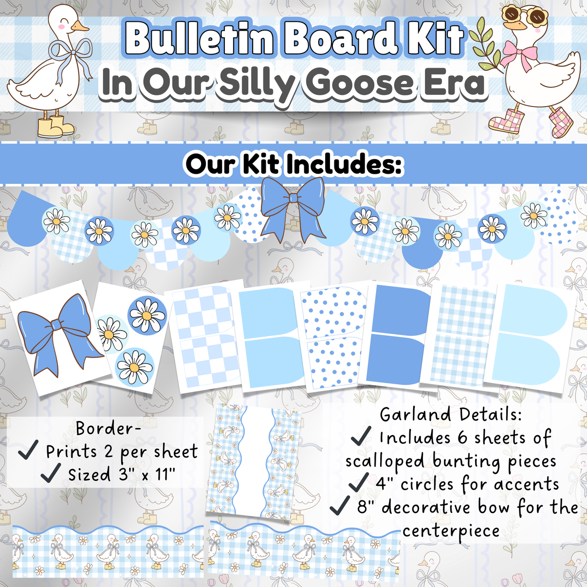 Vintage Retro Blue Ribbon Country Goose Bulletin Board Kit | Silly Goo ...